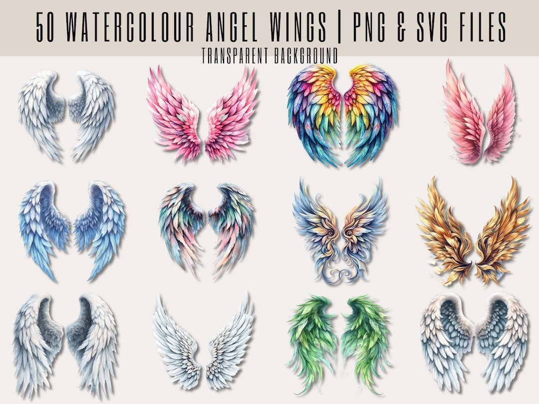 50 Angel Wings Clipart, Watercolor Angel Wings, Halo Clip Art, PNG and SVG With Transparent ...