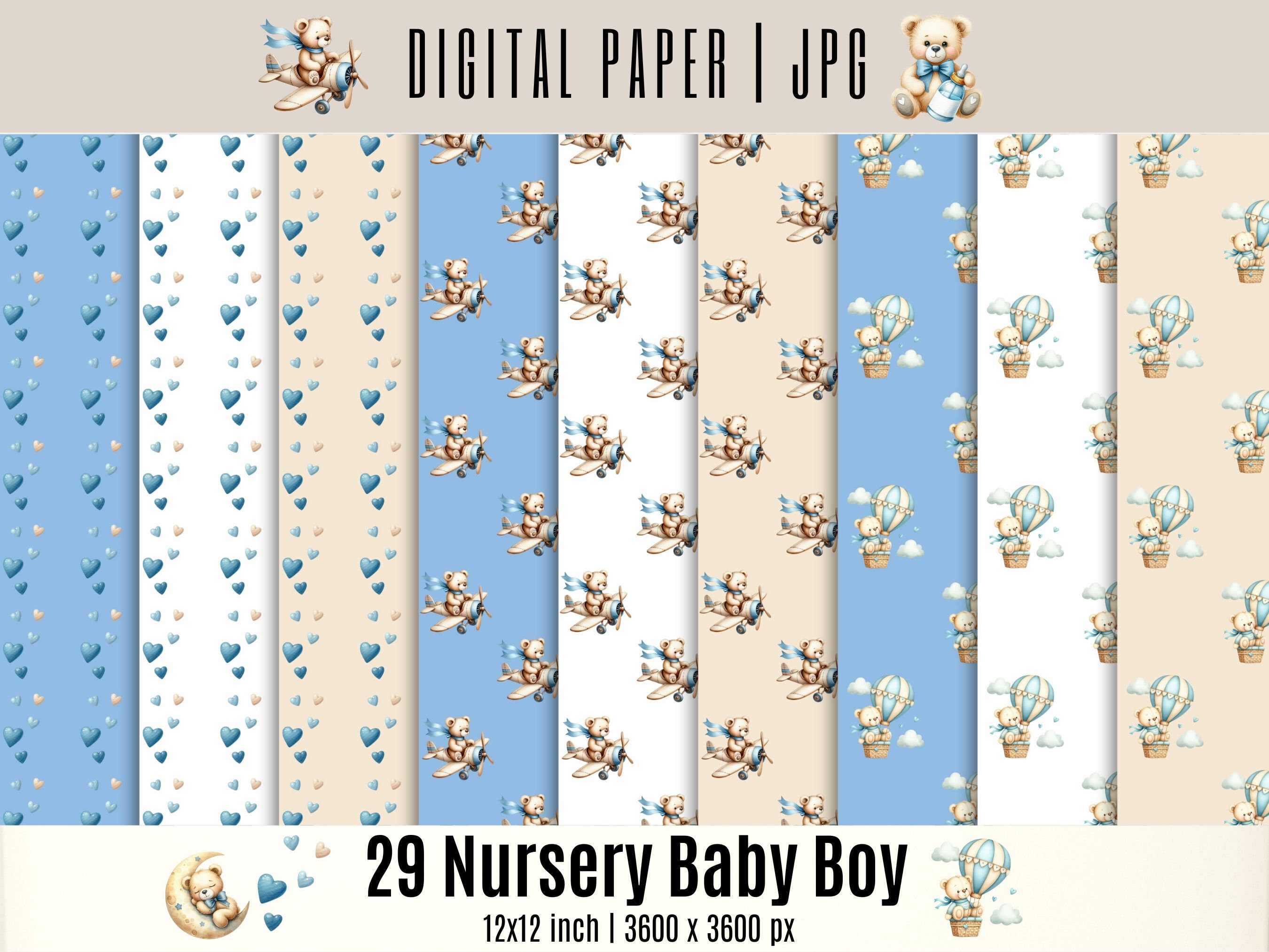 Teddy Bear Nursery Digital Paper: Baby Boy Scrapbook Patterns (digital ...