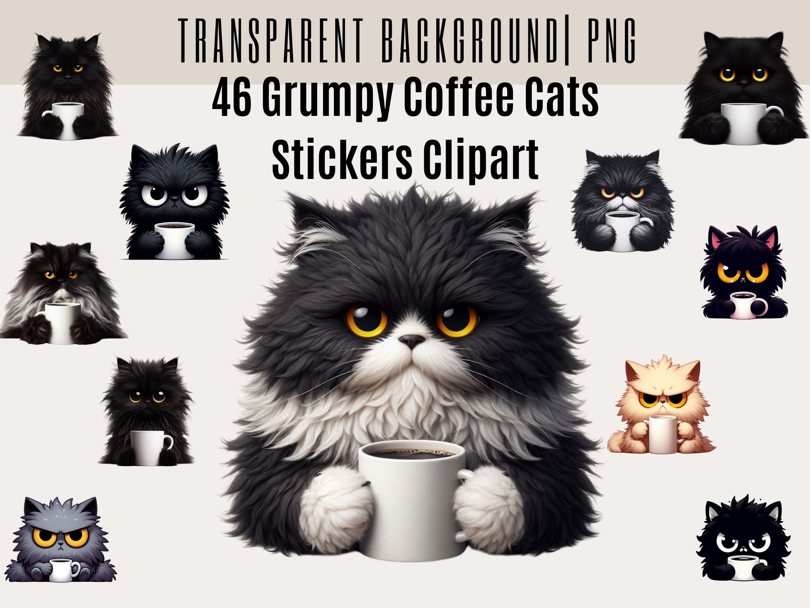 46 Grumpy Coffee Cat Clipart, Mug Cat Clipart Printable,no Background ...