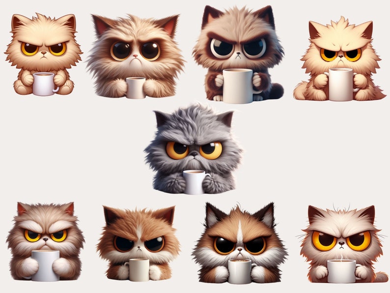 46 Grumpy Coffee Cat Clipart, Mug Cat Clipart Printable,no Background ...