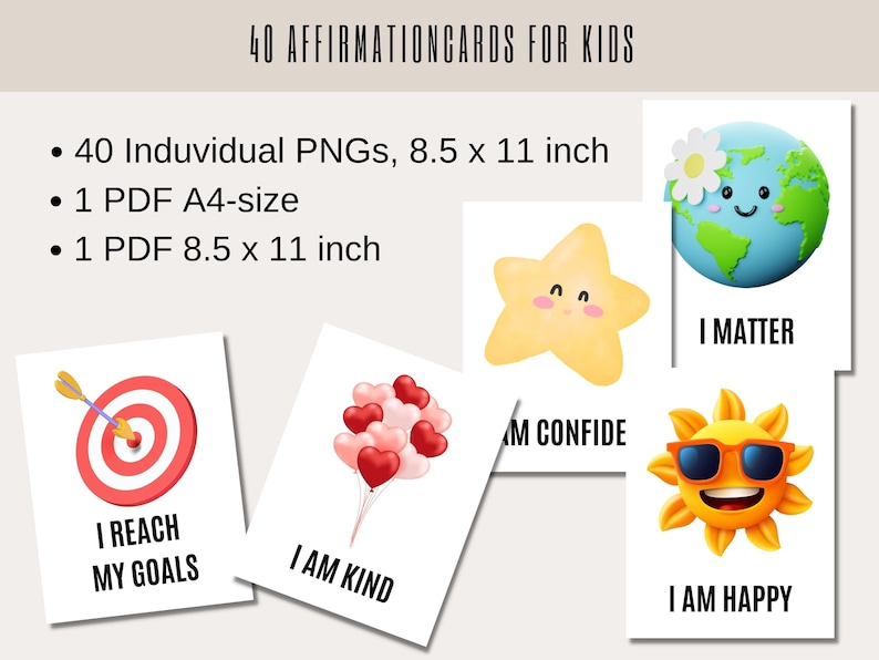 40 Affirmation Cards for Kids Digital Positive Affirmation Cards ...