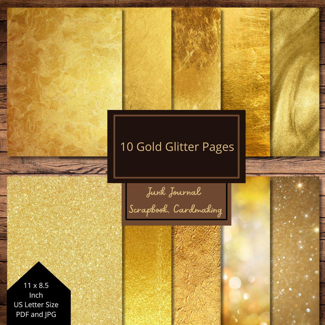 10 Gold Glitter Background Printable Paper, PDF & Jpgs, Luxury Glitter ...