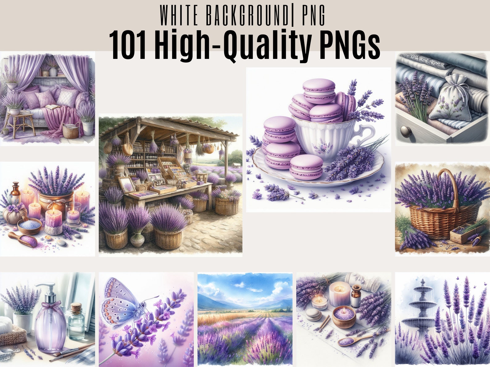 Lavender Set Clipart Bundle 101 High-quality Pngs, Digital Paper ...