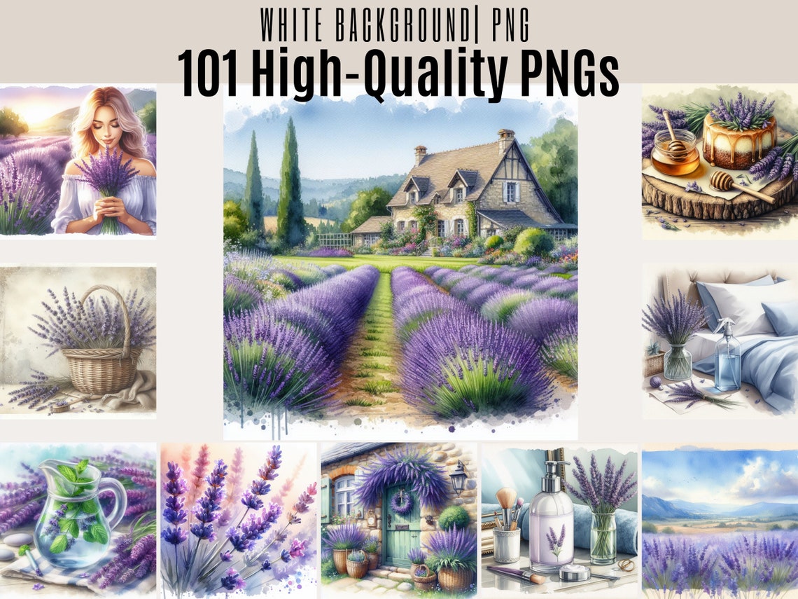 Lavender Set Clipart Bundle 101 High-quality Pngs, Digital Paper ...