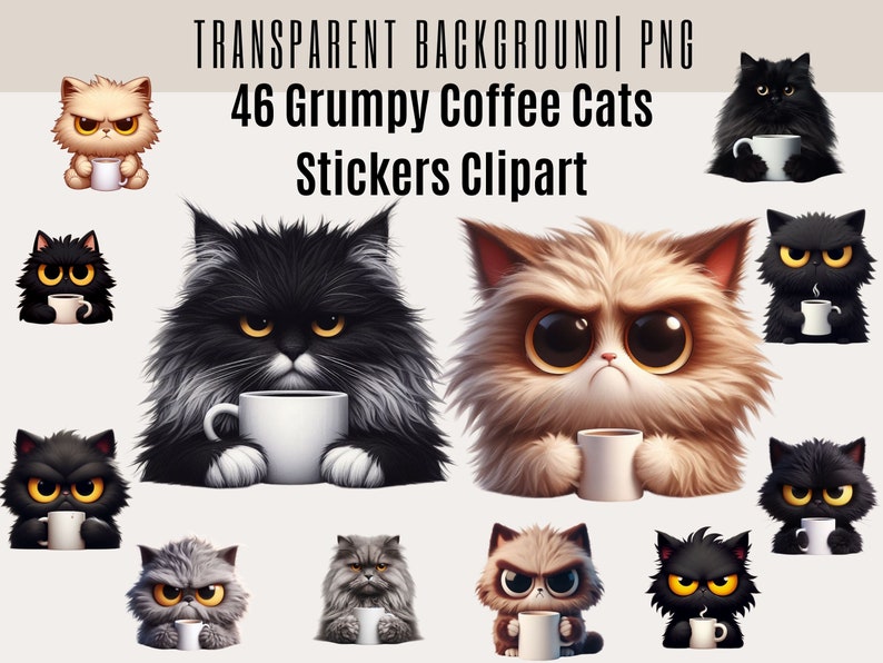 46 Grumpy Coffee Cat Clipart, Mug Cat Clipart Printable,no Background ...