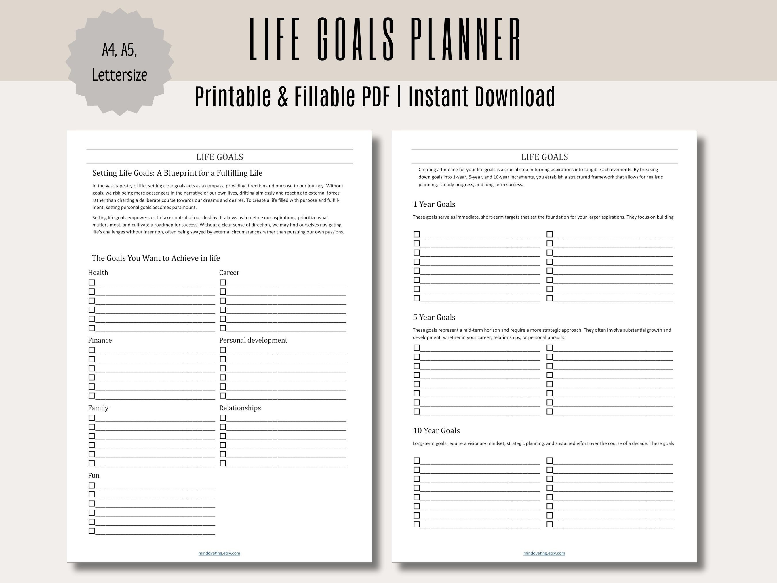 Life Goals Planner, Goal Setting, Life Vision Planner, My Future, Dream ...