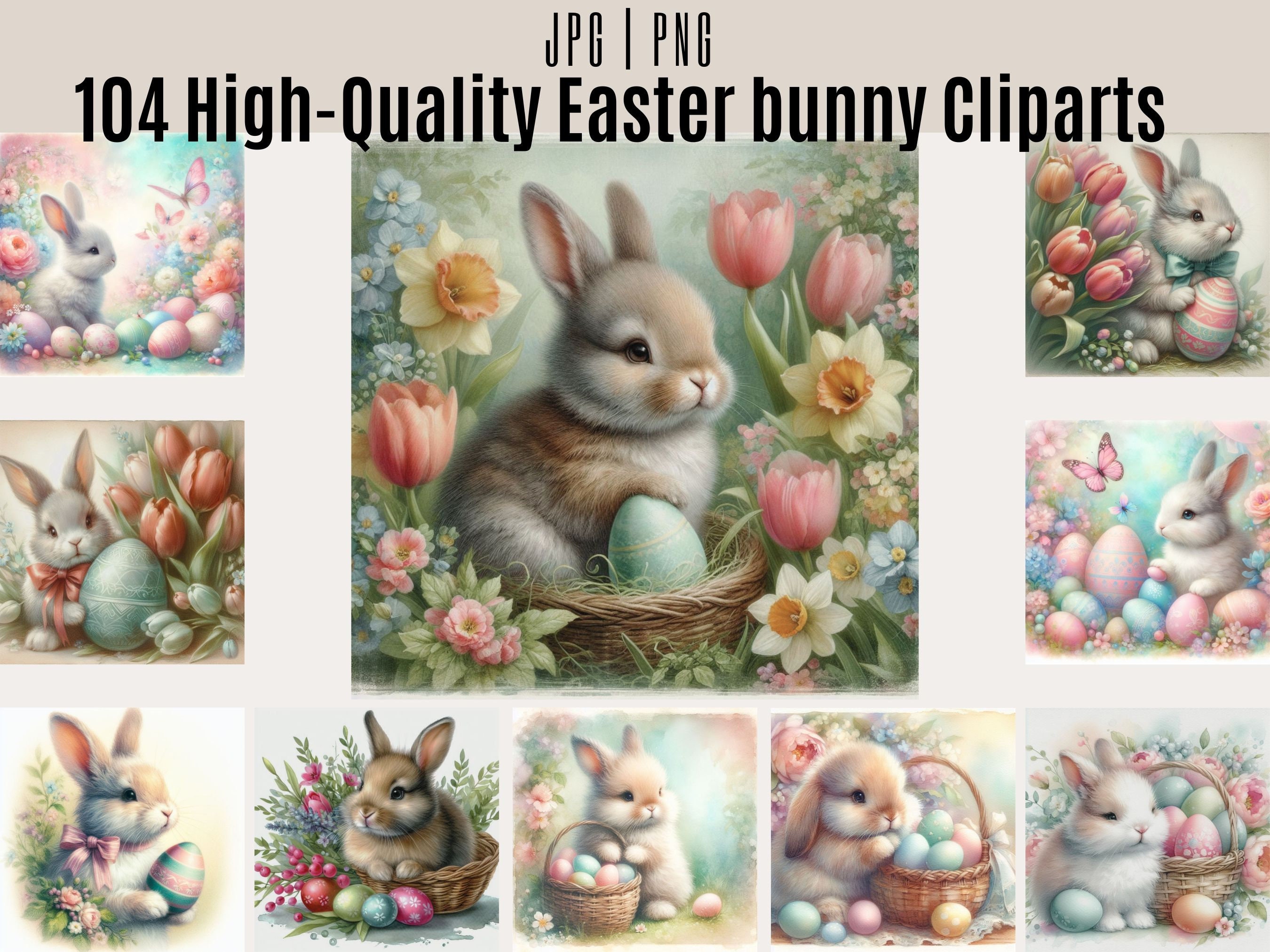 104 Watercolor Easter Clipart Bundle, Easter Bunny, Easter Egg, Easter ...