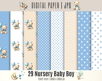 Teddy Bear Nursery Digital Paper: Baby Boy Scrapbook Patterns (digital ...