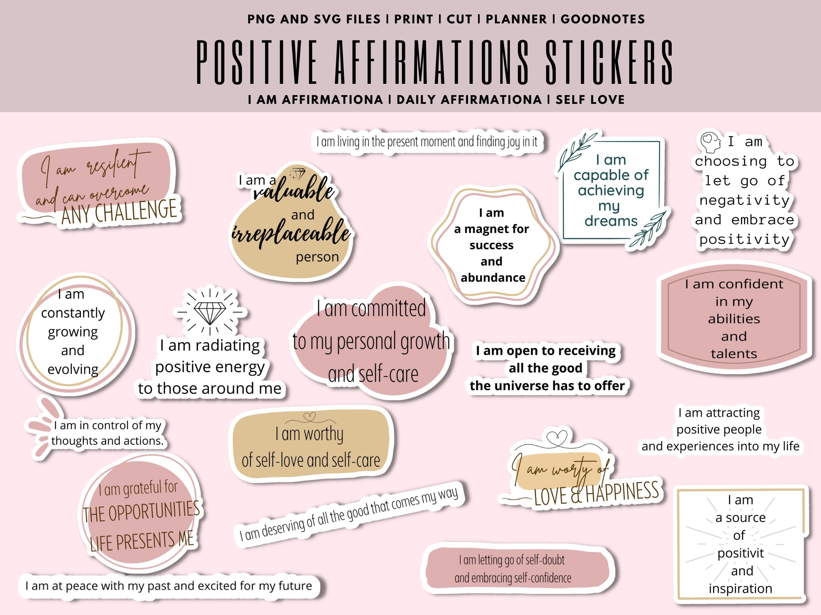 Positive Affirmation Stickers Pack, Digital Daily Affirmations, I Am ...
