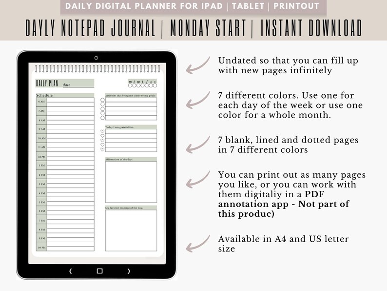 Undated Digital Planner Goodnotes Daily Planner Minimalist Planner ...
