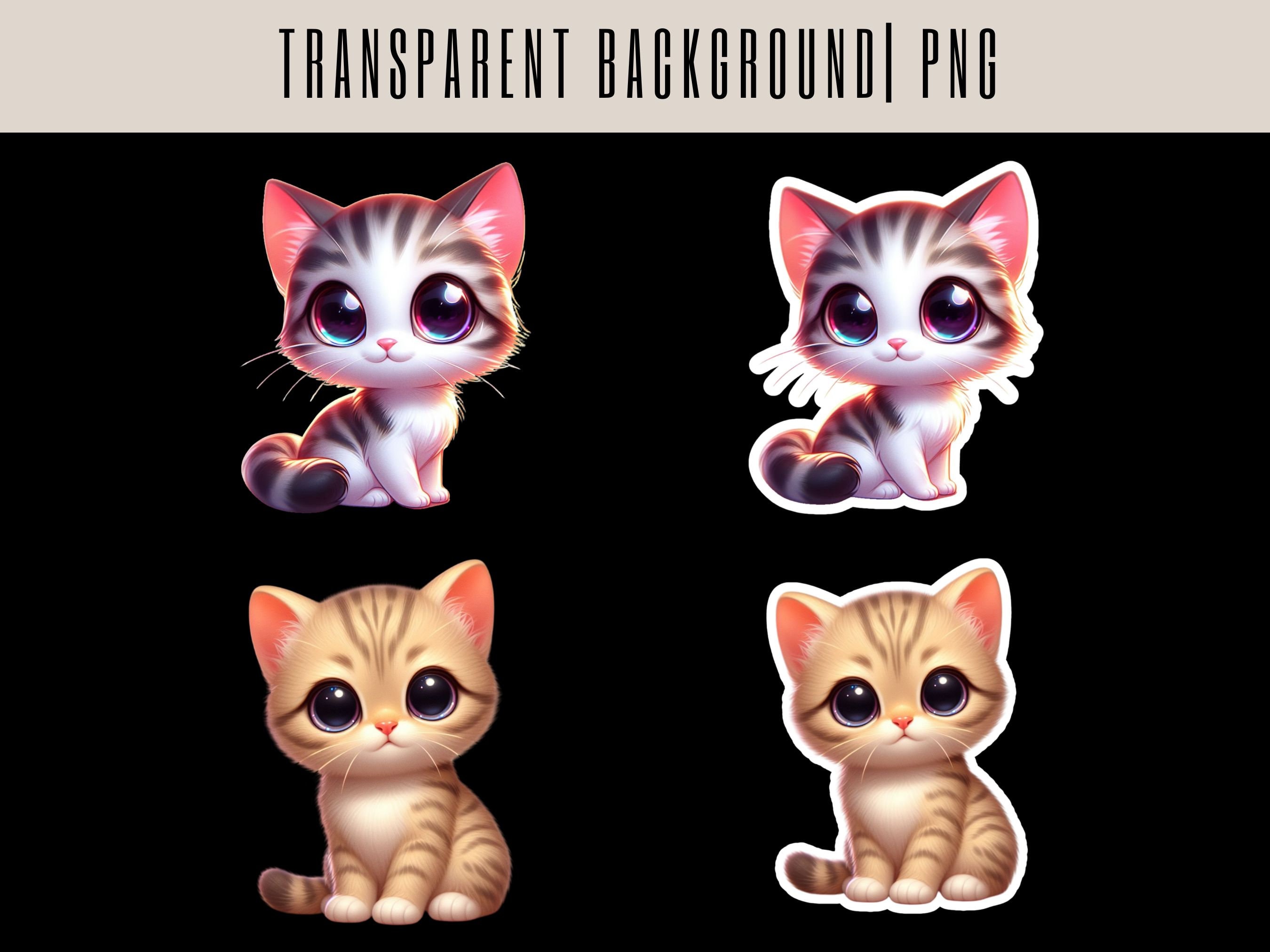Cute Cat Clipart Bundle Set of 50 Pngs With Transparent and Sticker ...