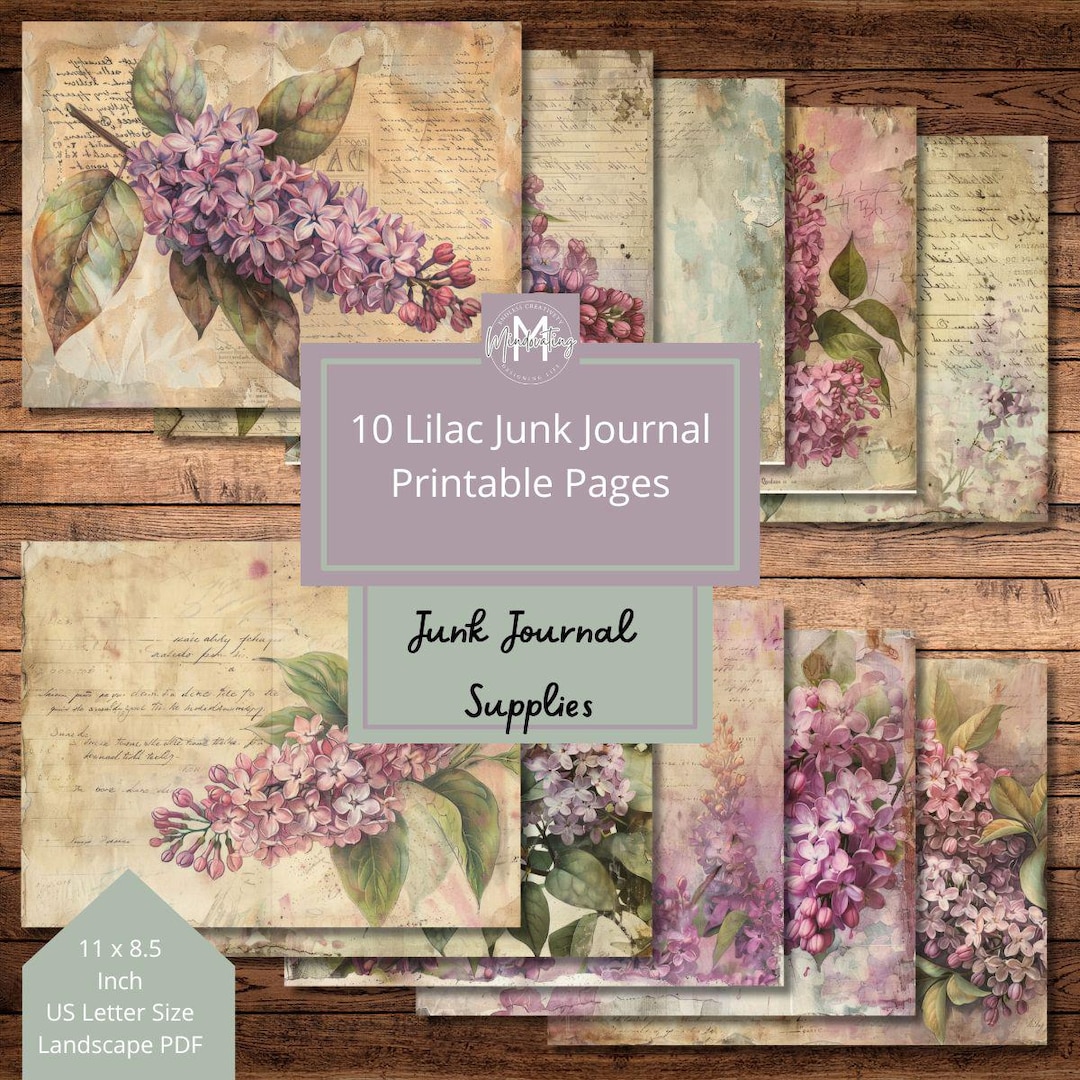 10 Lilac Junk Journal Printable Paper Pages - Digital Download ...