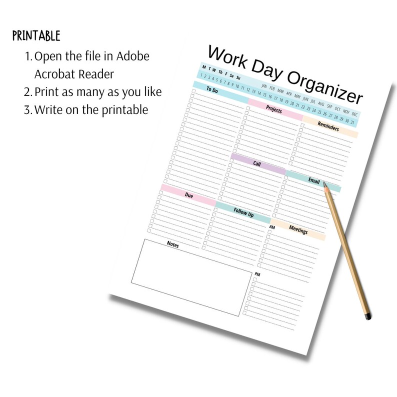 Work Day Planner: Printable To-do List, Fillable PDF - Etsy