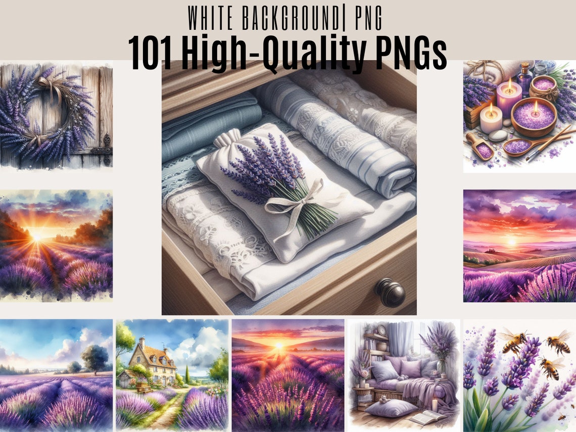 Lavender Set Clipart Bundle 101 High-quality Pngs, Digital Paper ...
