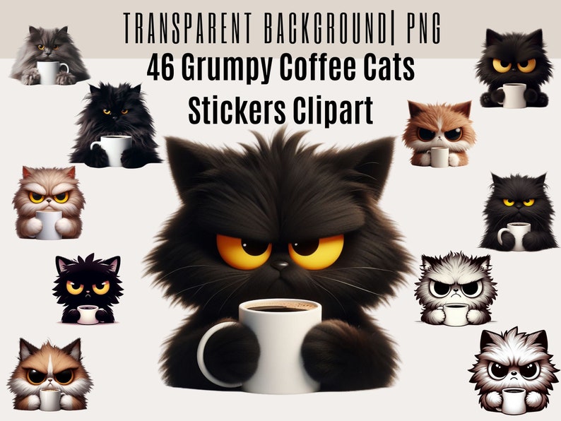 46 Grumpy Coffee Cat Clipart, Mug Cat Clipart Printable,no Background ...