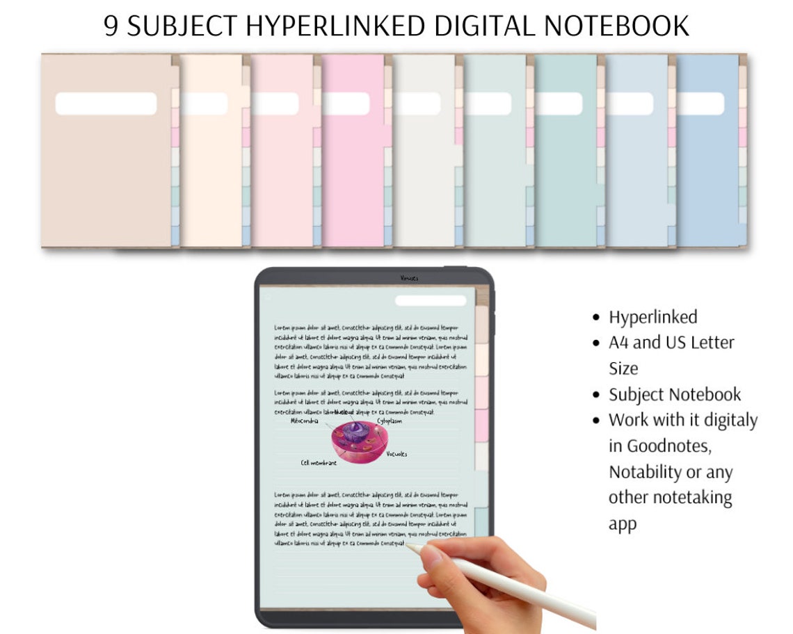Digital 9 Subject Student Notebook iPad College School Customizable ...
