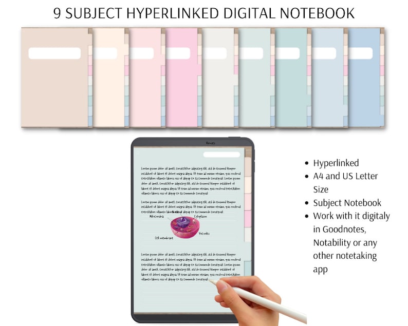 Digital 9 Subject Student Notebook iPad College School Customizable ...