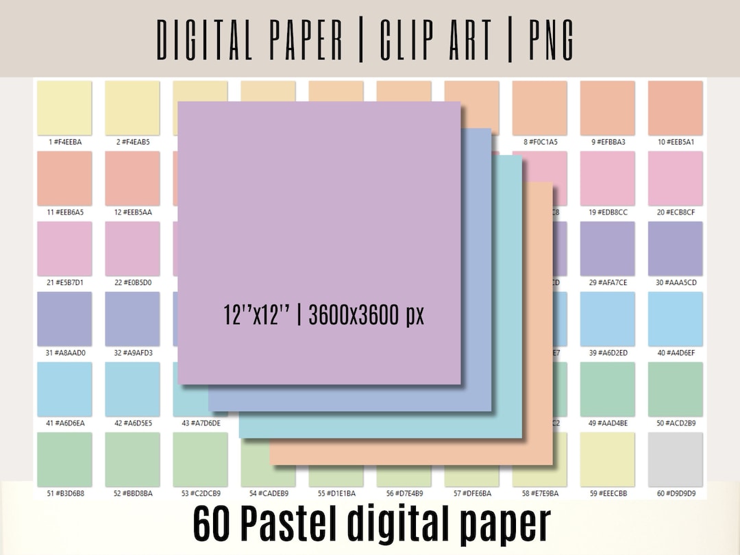 60 Pastel Digital Scrapbook Paper Pack: 12x12 PNG (digital Download) - Etsy