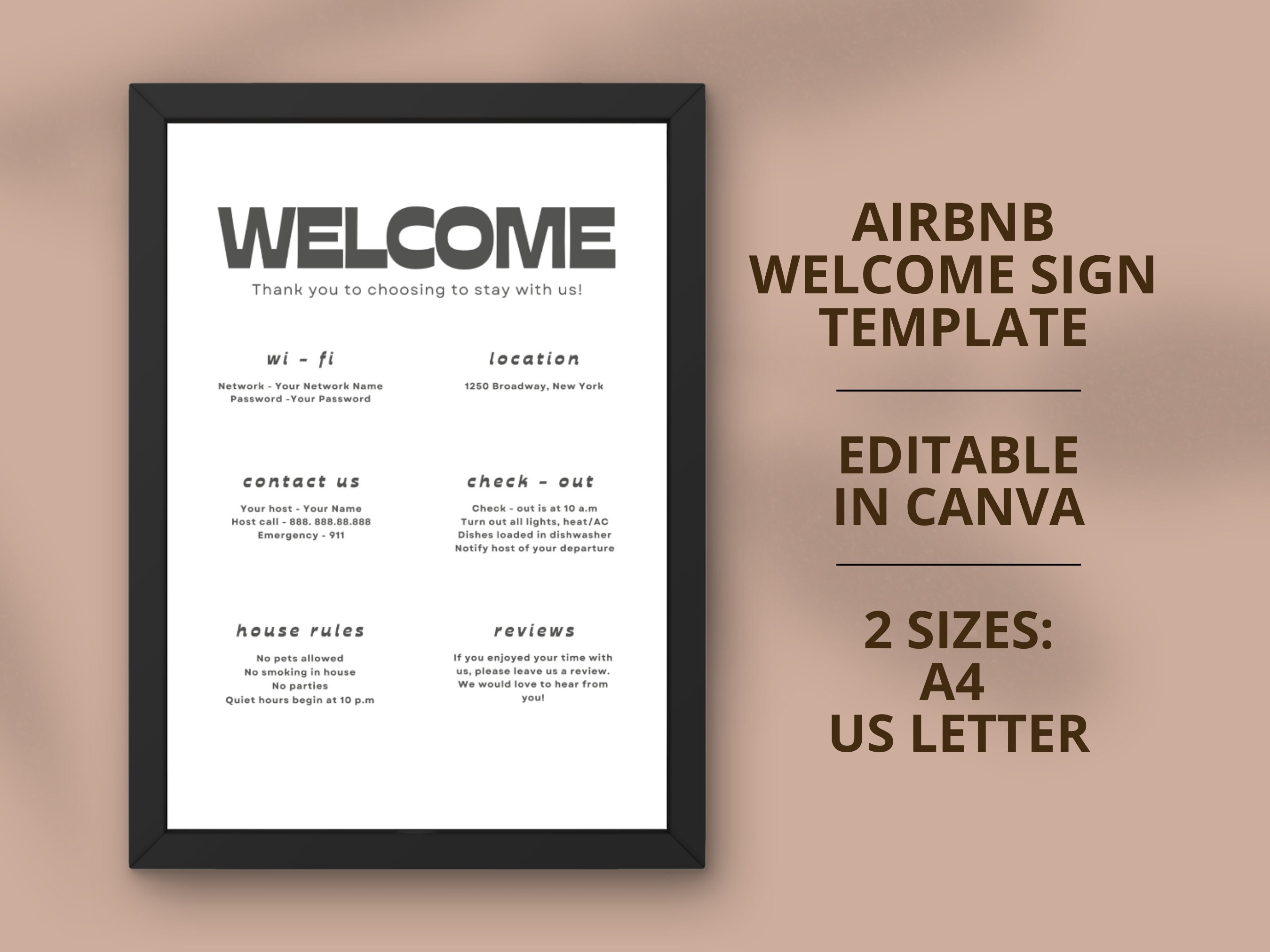 VRBO Welcome Sign Canva Editable Airbnb House Sign Guest - Etsy