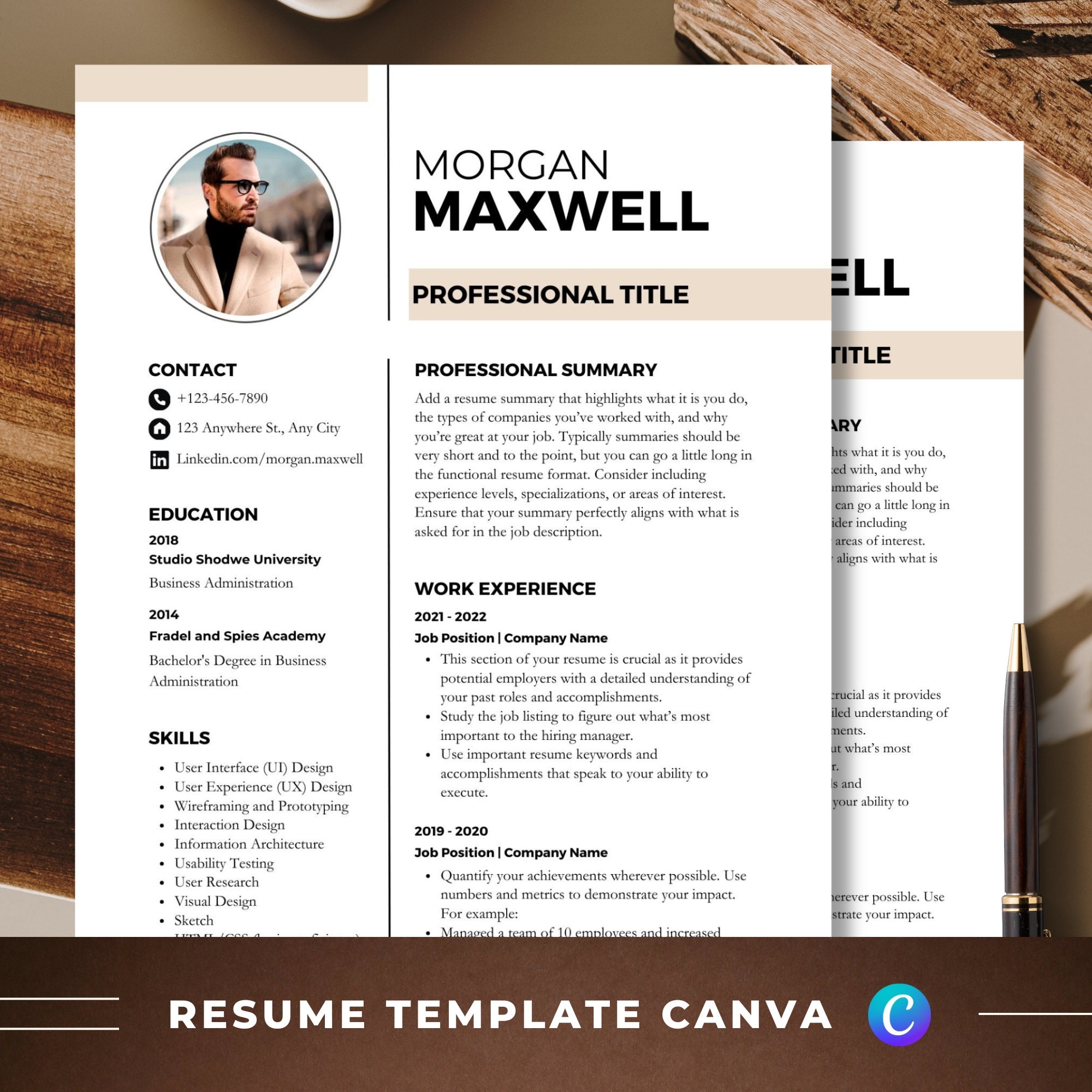 Canva Resume Template With Photo Canva Resume Template 1 Page - Etsy