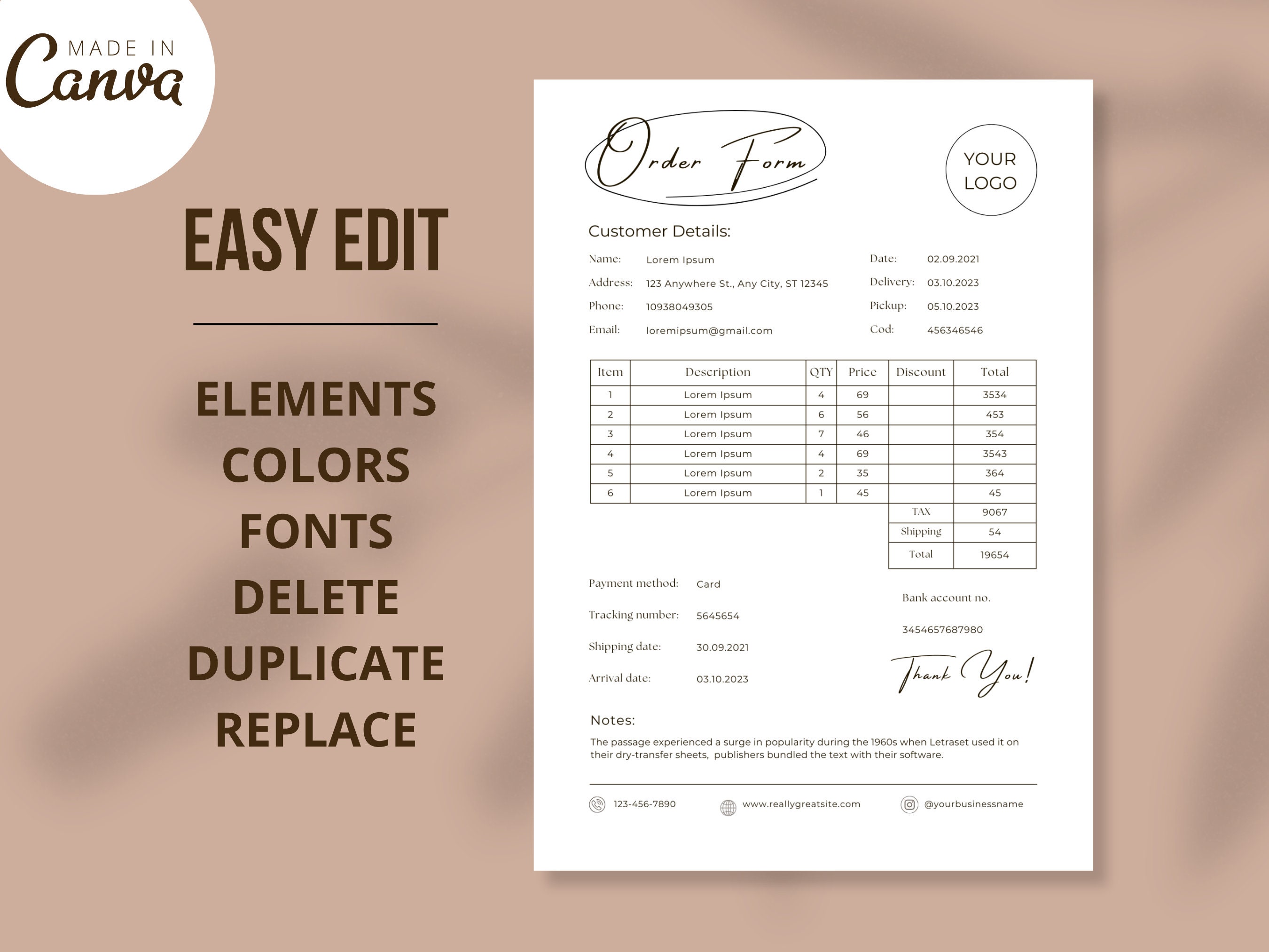 Custom Order Form Template Purchase Order Form Template - Etsy