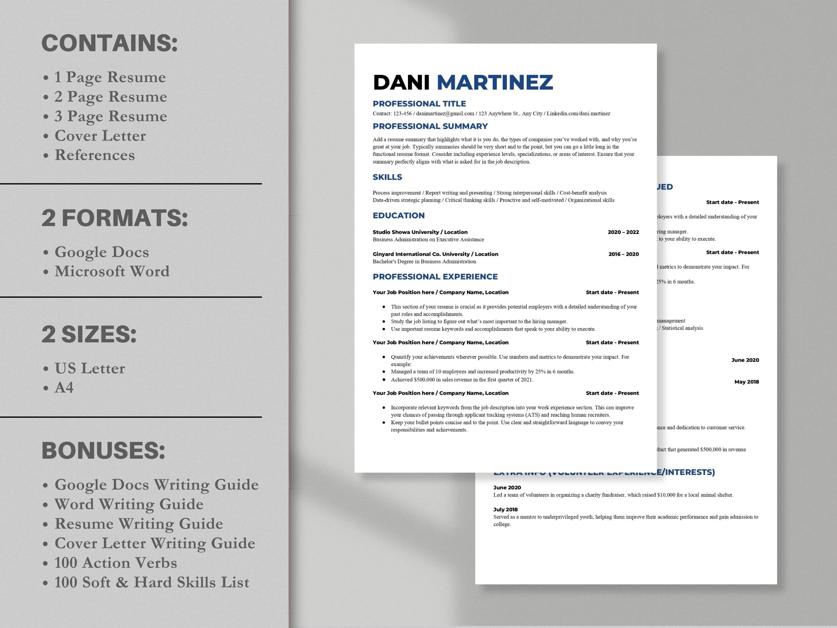 Resume Template for Google Docs Google Docs Resume Template - Etsy