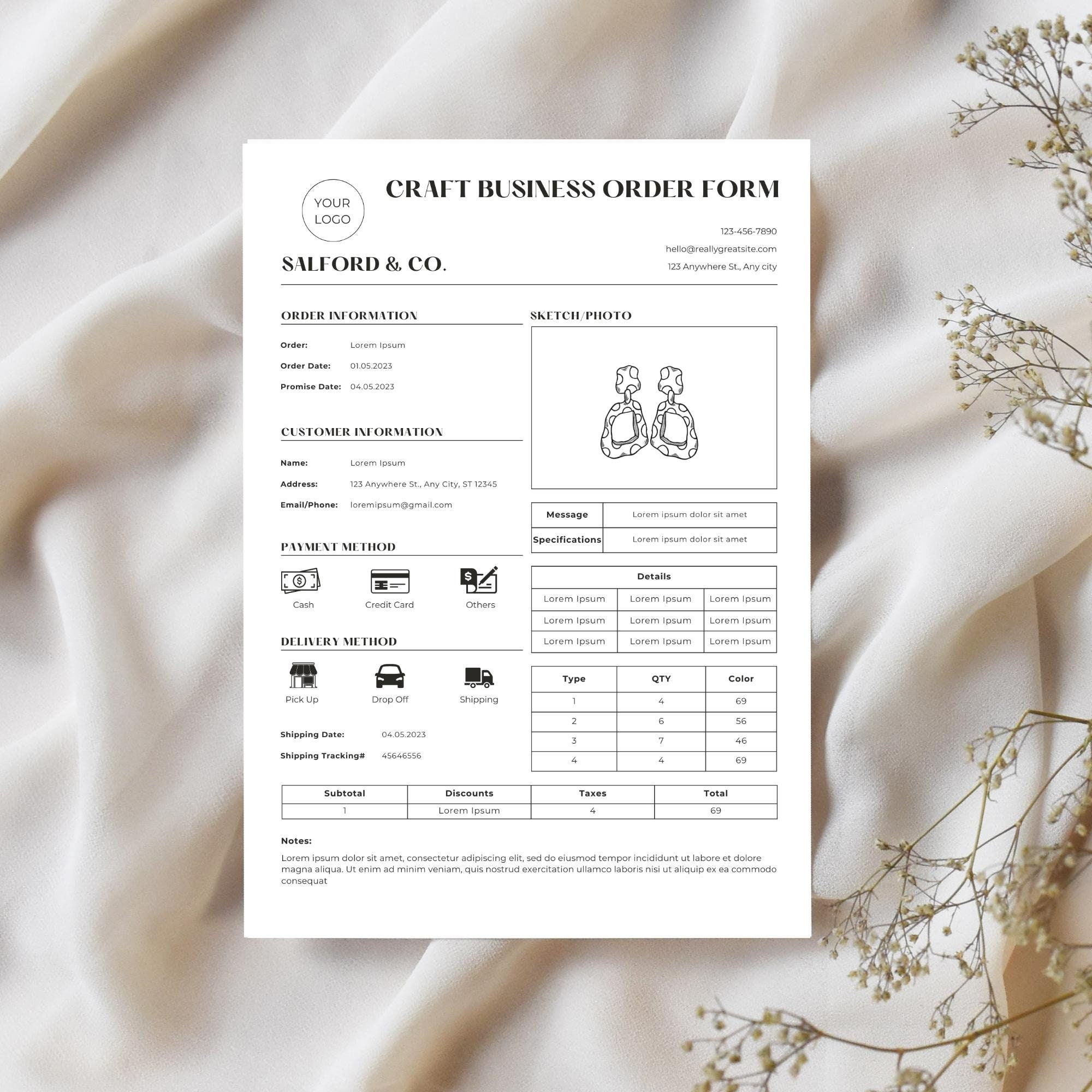 Order Form for Jewelry, Order Form for Craft Fair, Order Form Canva ...