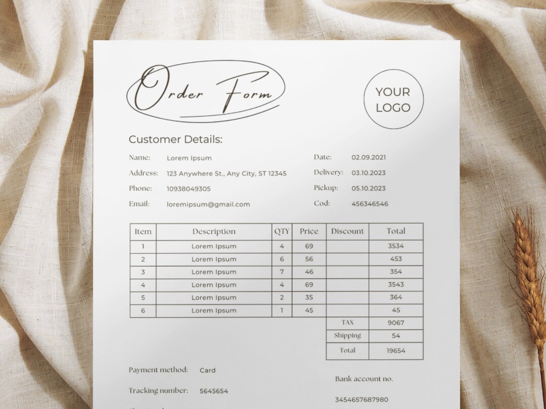 Custom Order Form Template Purchase Order Form Template - Etsy