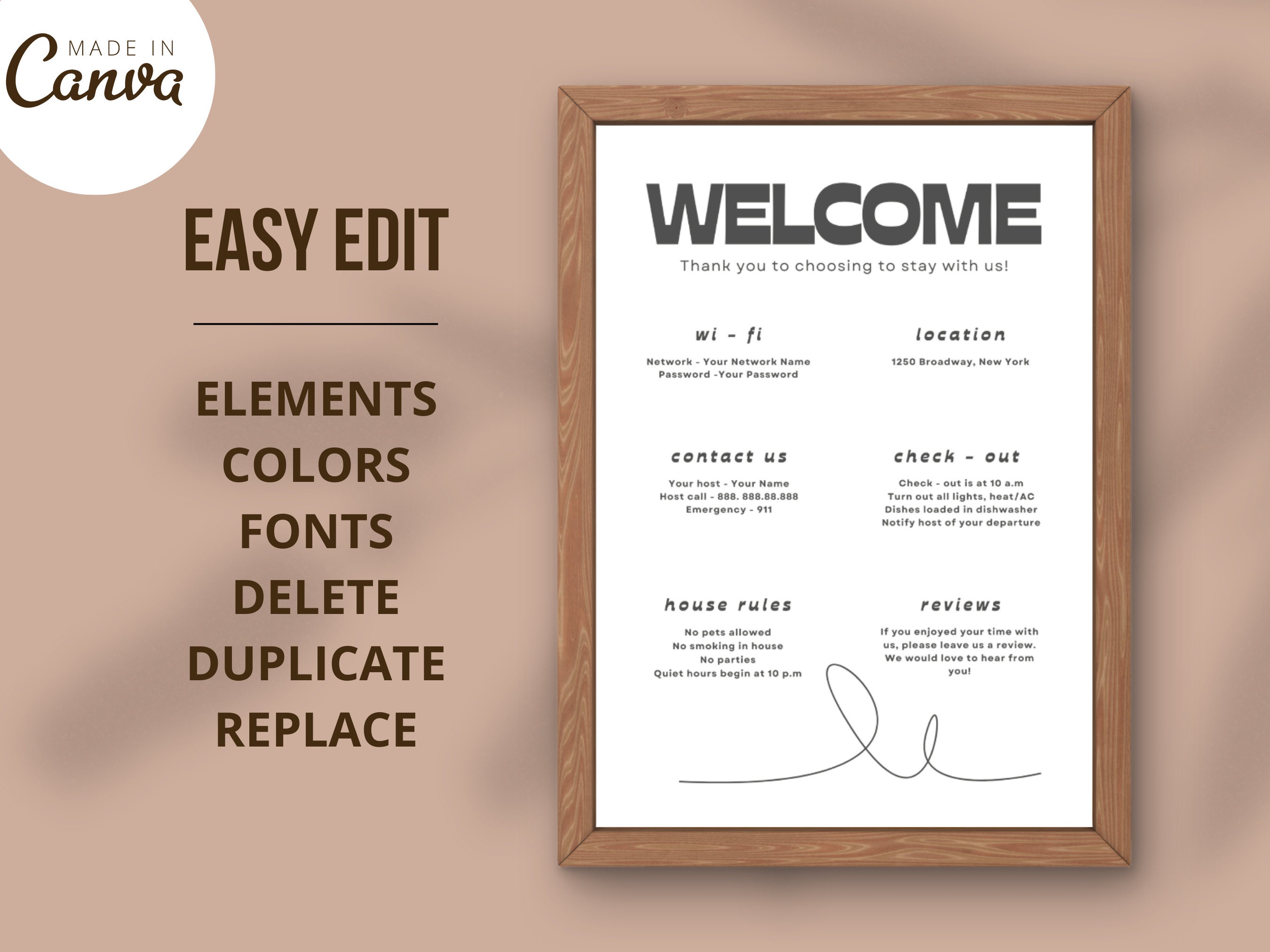 Airbnb Welcome Sign Template Canva Editable Airbnb House - Etsy
