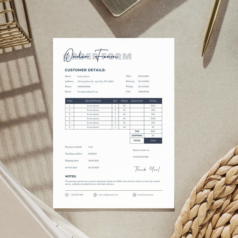 Editable Order Form, Simple Small Business Forms, Printable Aesthetic ...
