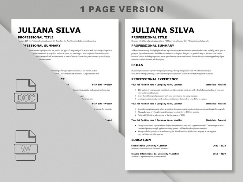 Google Docs Resume Template Google Docs ATS Friendly Word Resume ...