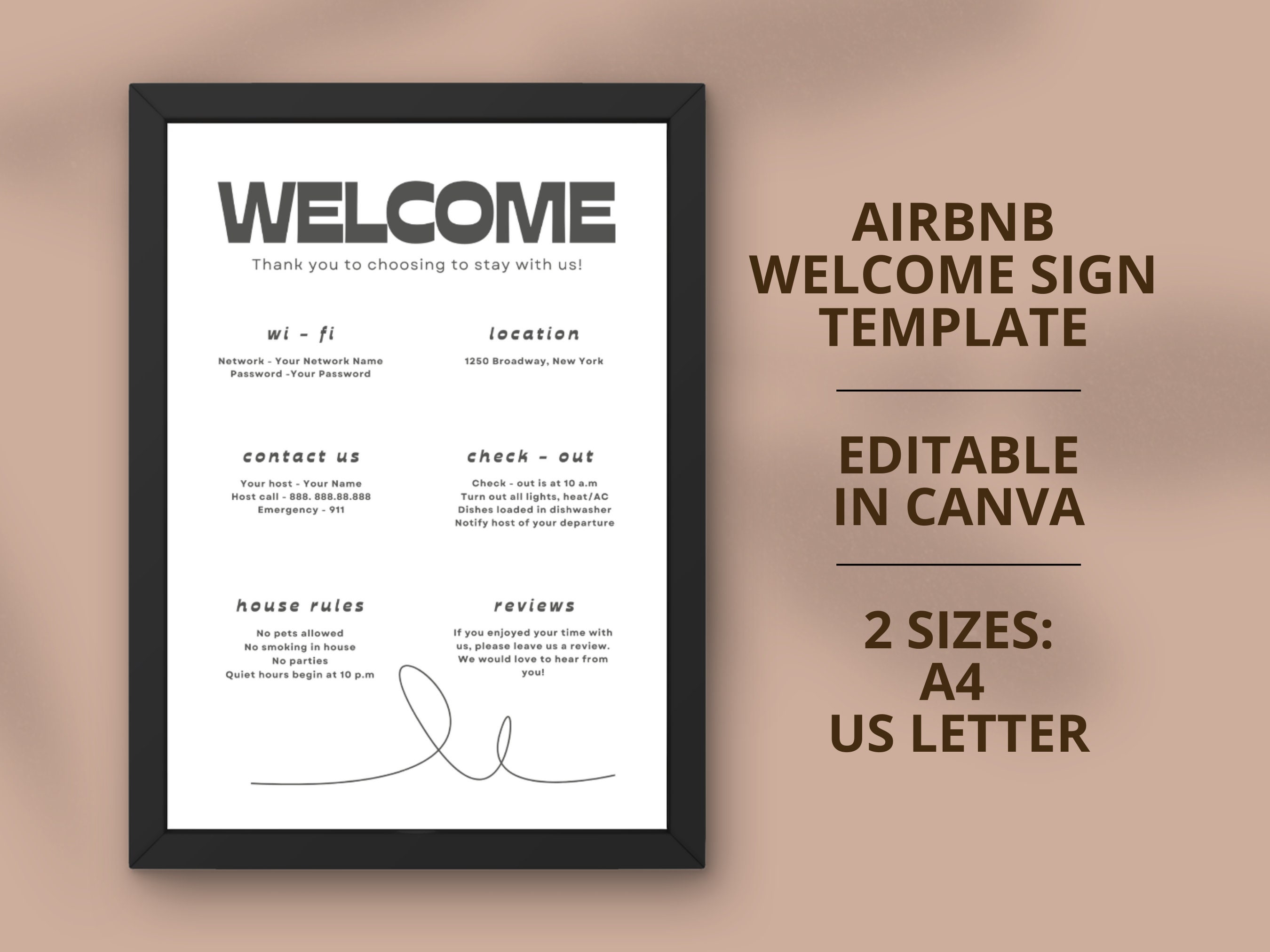 Airbnb Welcome Sign Template Canva Editable Airbnb House - Etsy