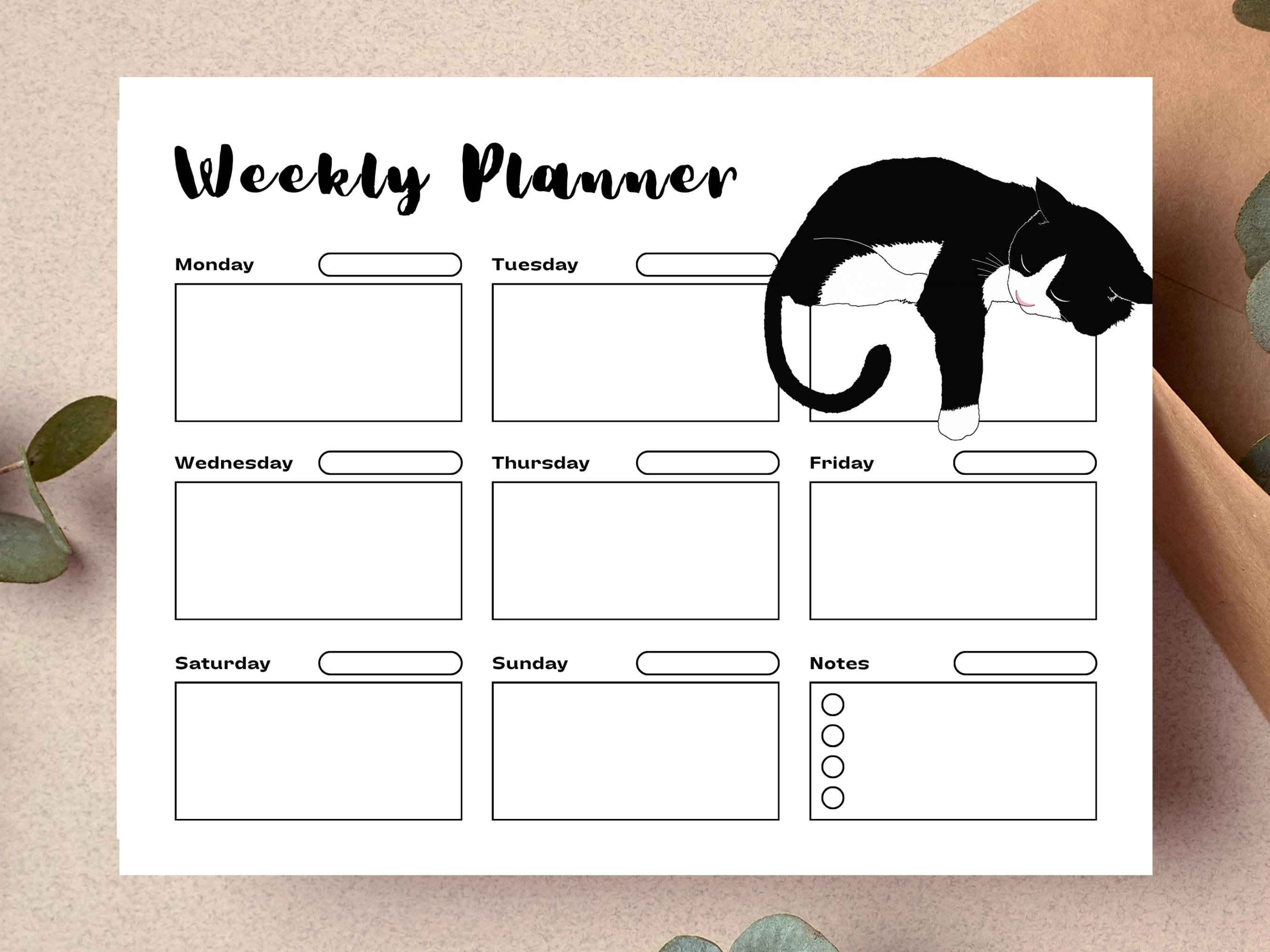 Weekly Planner With Cats Horizontal Weekly Planner Printable for Kids ...