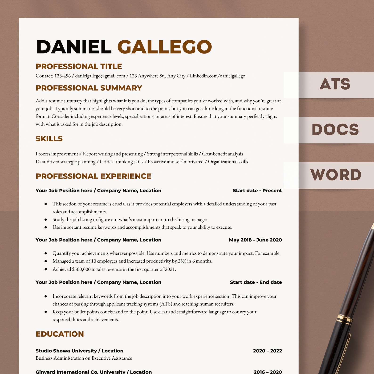 Resume Template for Google Docs Resume Template ATS Friendly Resume ...