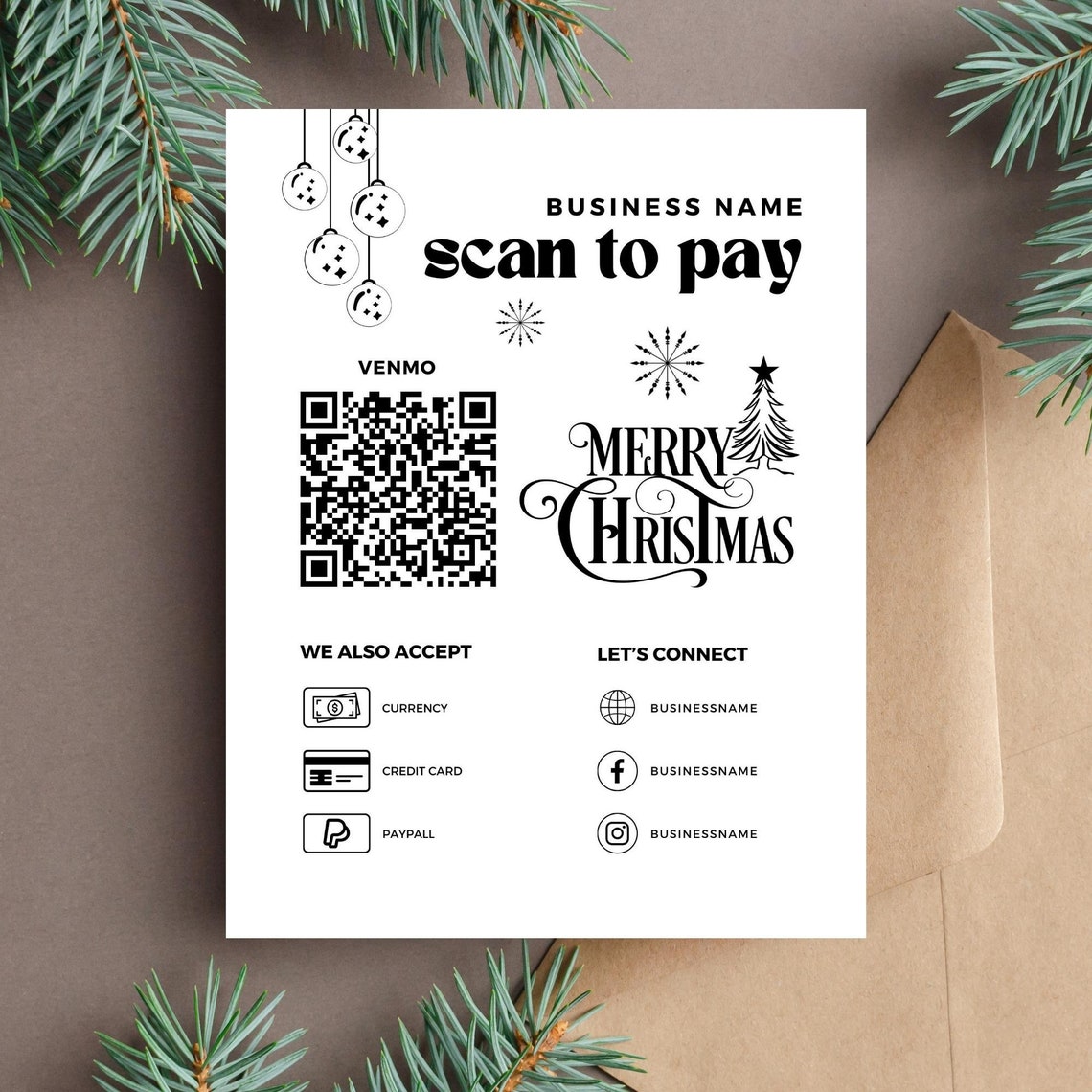 Christmas Scan to Pay Sign Template for Holiday Market, QR Code Sign ...