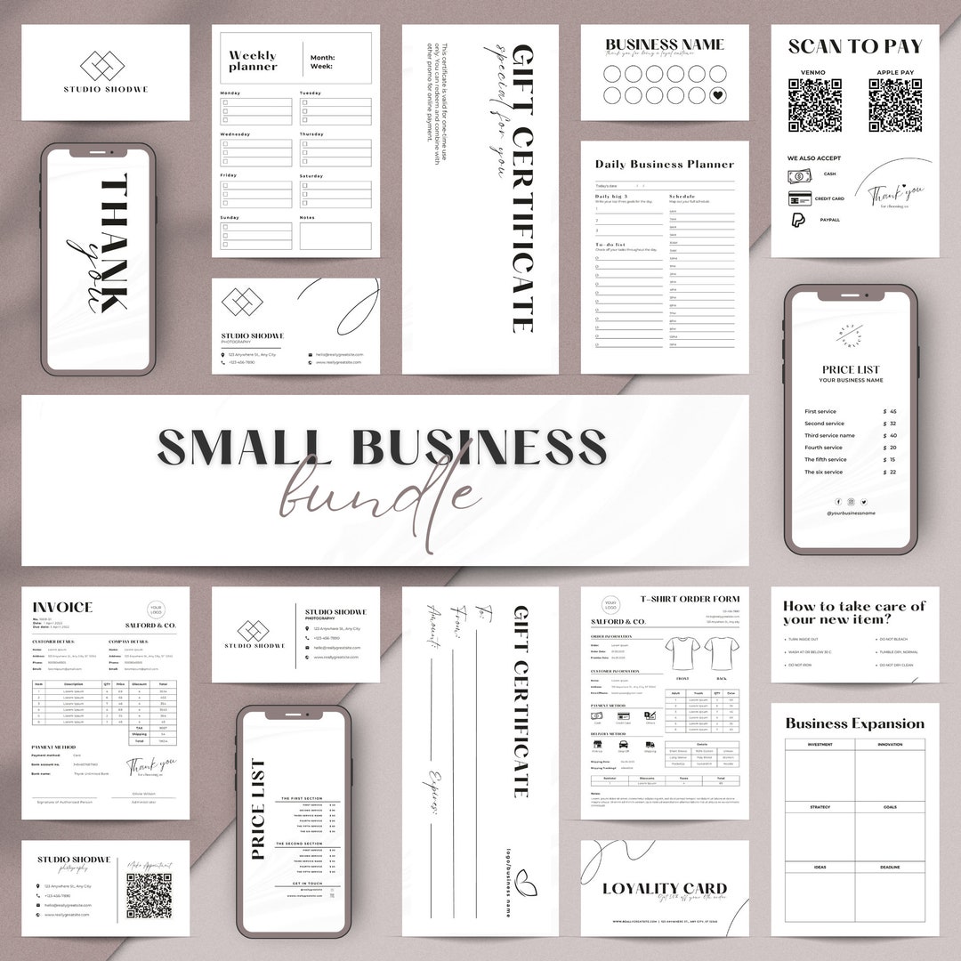 Editable Small Business Bundle Template Price List Invoice - Etsy