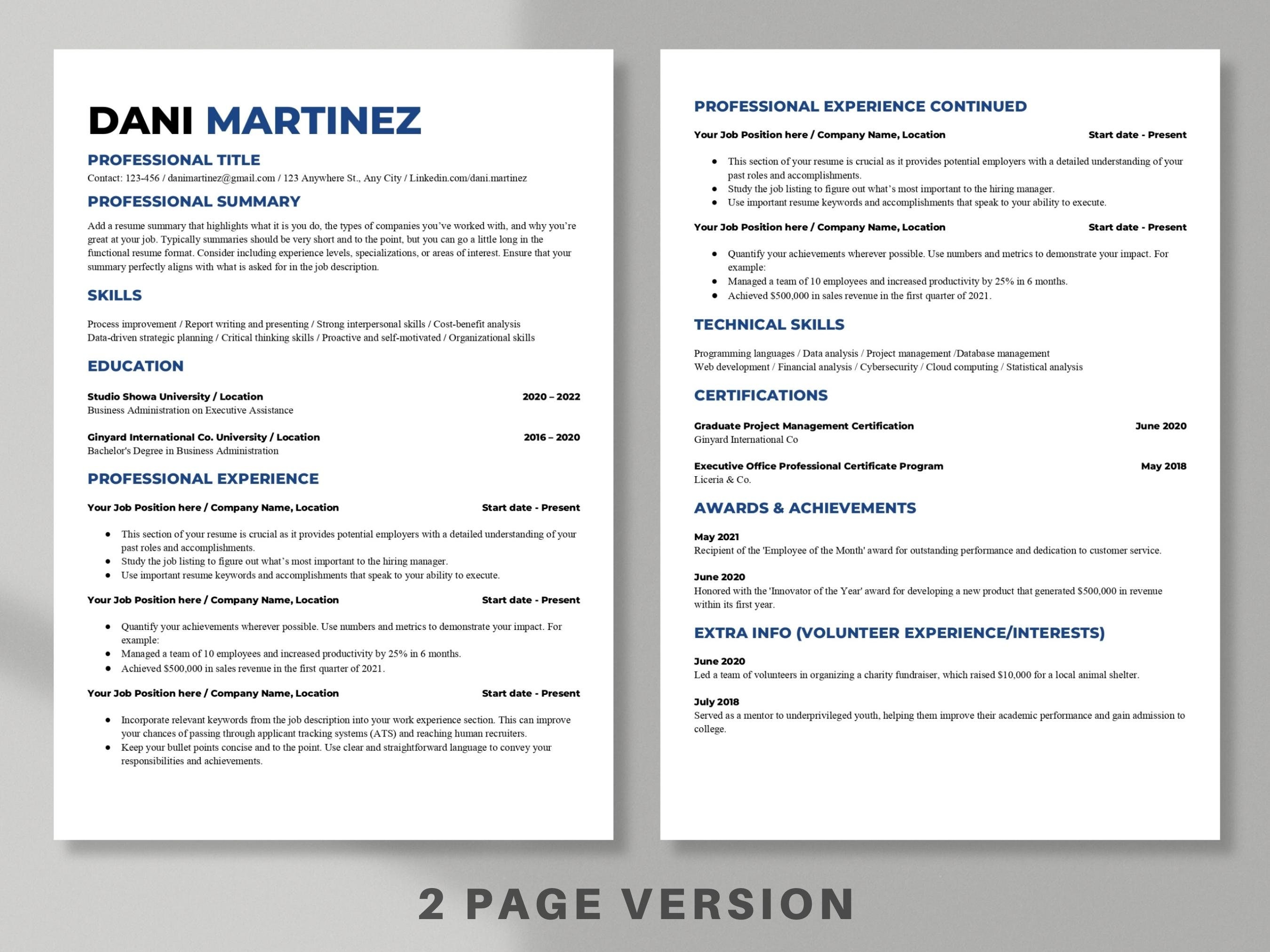 Resume Template for Google Docs Google Docs Resume Template - Etsy