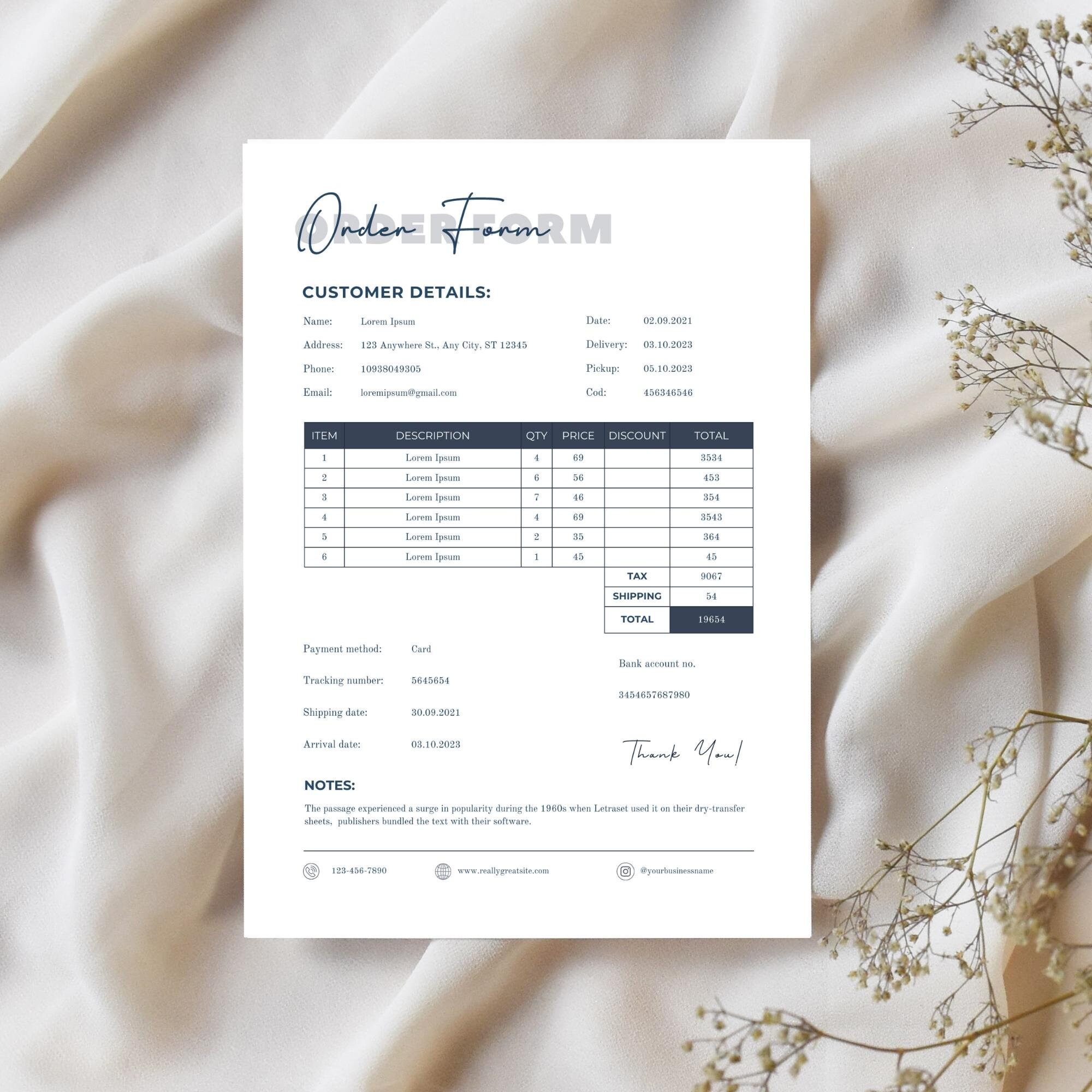 Editable Order Form, Simple Small Business Forms, Printable Aesthetic ...