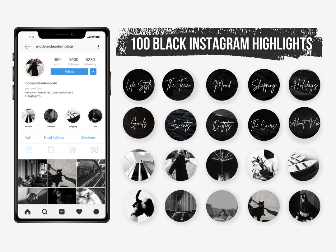 100 Black Instagram Highlight Covers Minimalist IG Story - Etsy