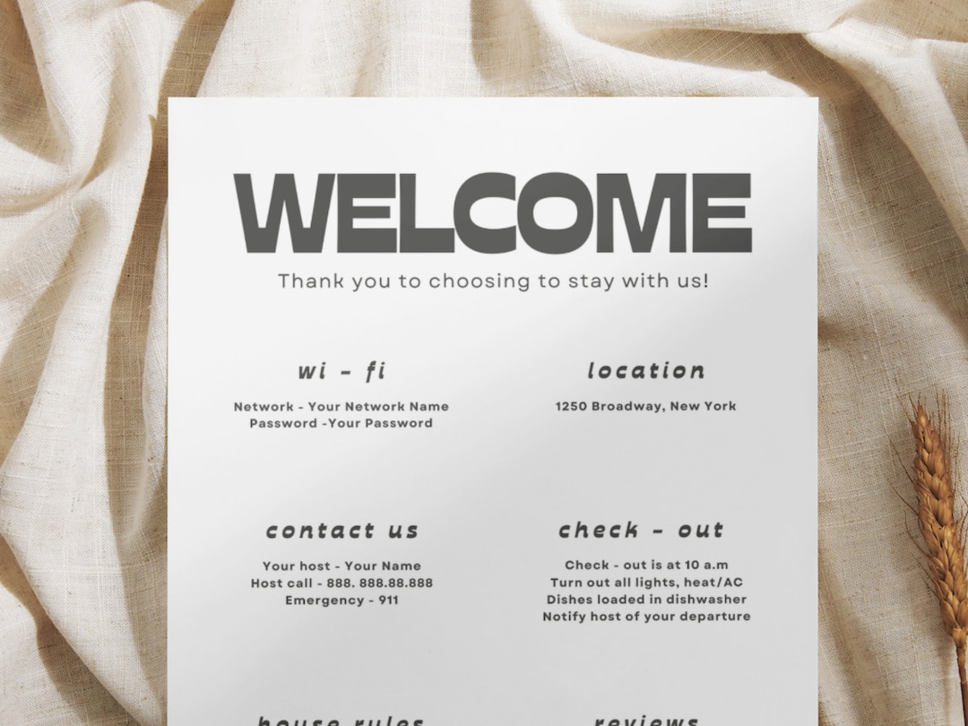 VRBO Welcome Sign Canva Editable Airbnb House Sign Guest - Etsy