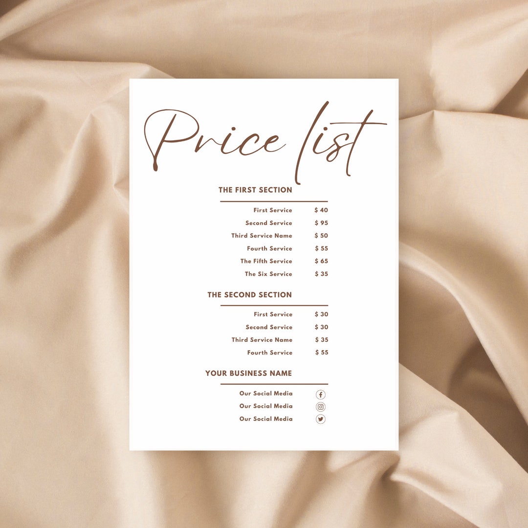 Makeup Price List Minimal Price List Modern Price Sheet Editable Price ...