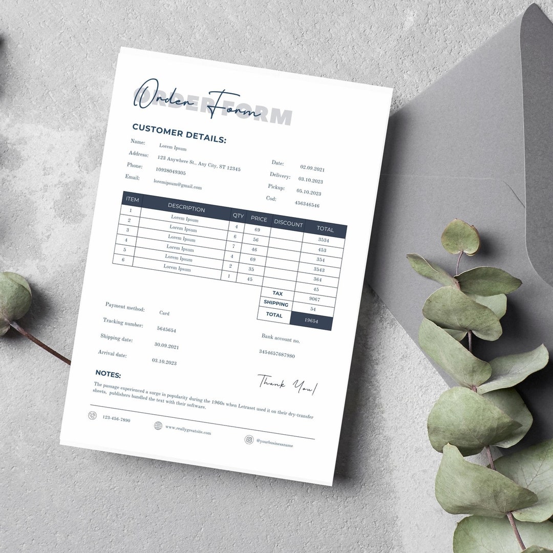 Editable Order Form, Simple Small Business Forms, Printable Aesthetic ...