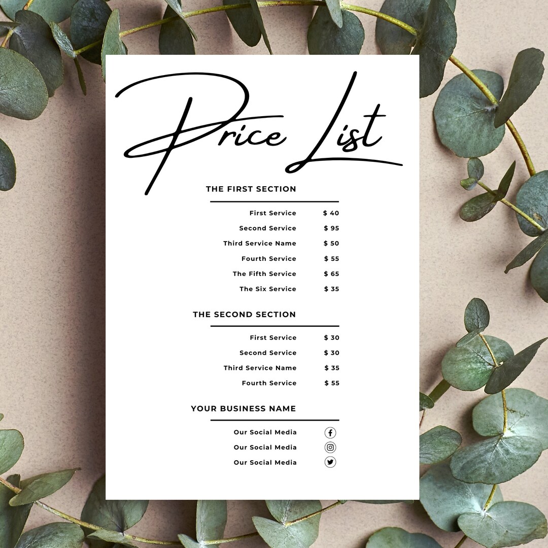 Price List Template Hair Stylist Editable Price List Template Canva ...