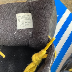 Vintage Adidas Shell Toe Mid-tops, Black Adidas Sneakers, Yellow Laces ...