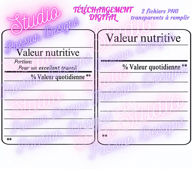 2 ''nutritive Value'' Tables to Fill in - Transparent Files - PNG - in ...