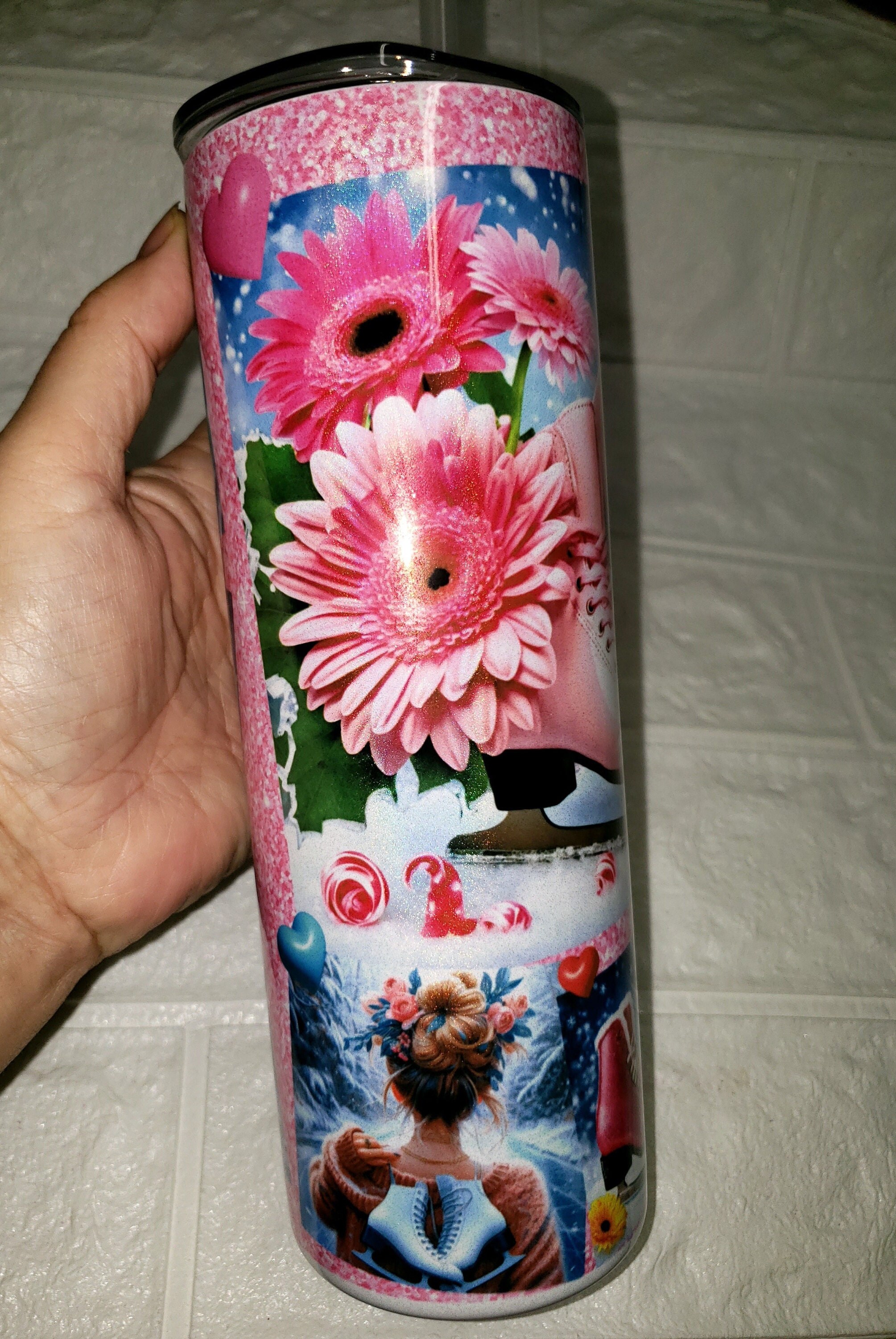 Skate Figure Skating Skater Pink Flowers Glitter Ice Skating 20oz ...