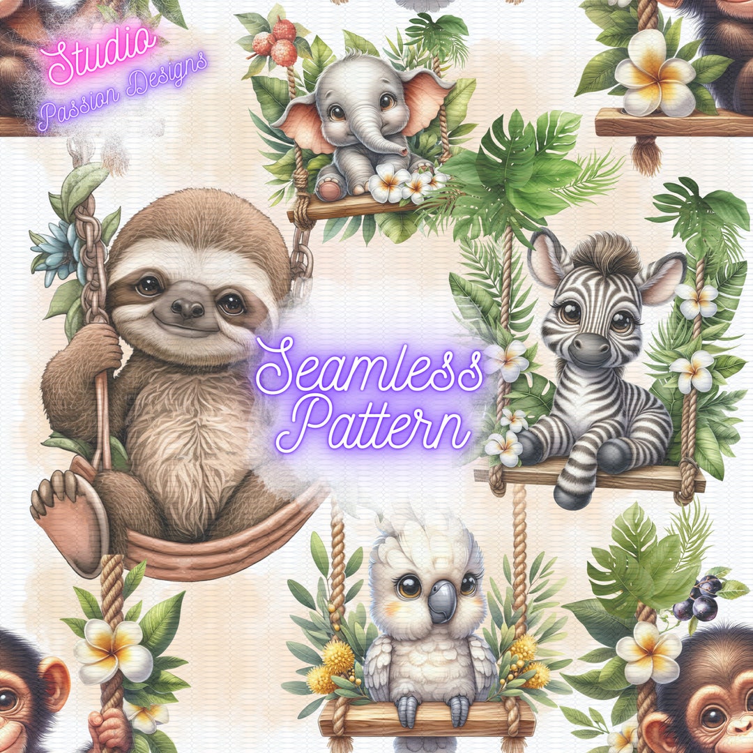 Jungle Animals on Swing-jungle Animals on Swings seamless File Seamless ...