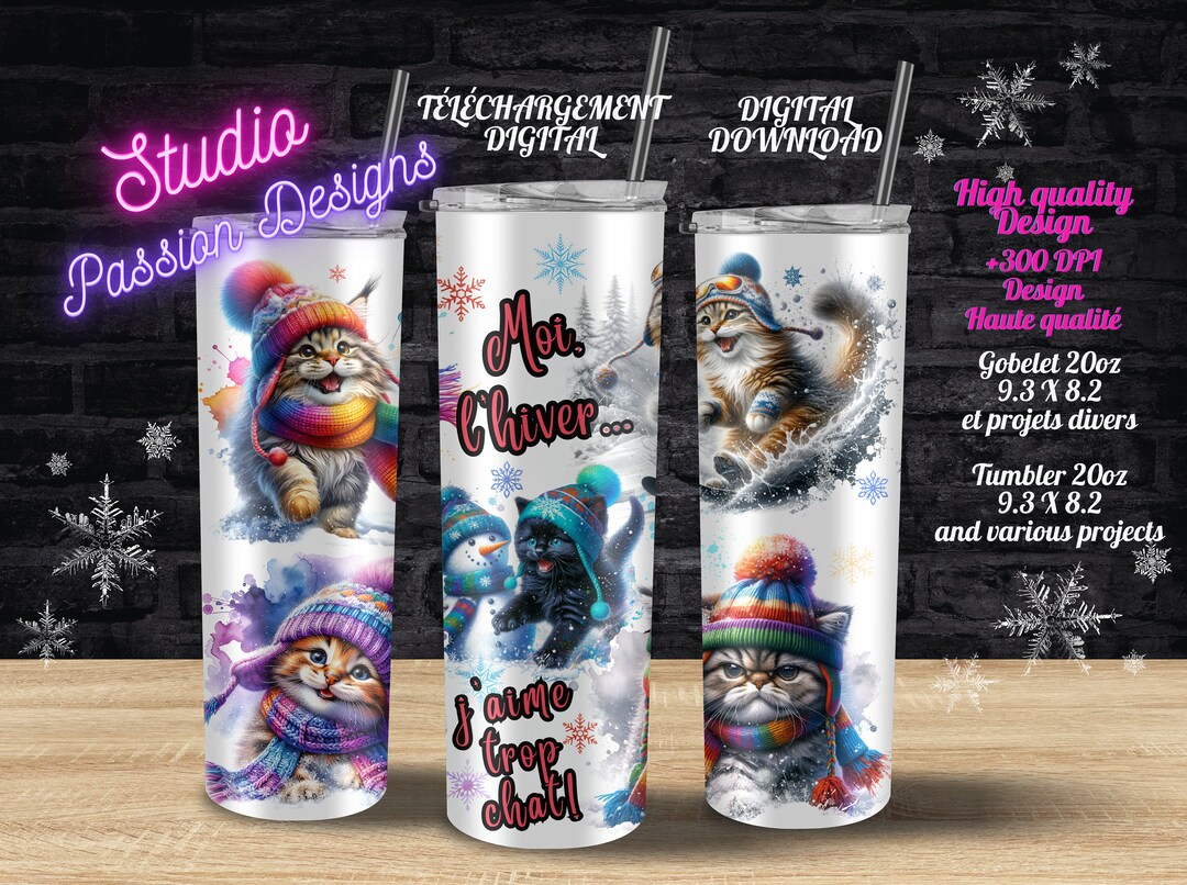 Winter Cats having Fun Fun PNG Digital Download in French 20oz Tumbler ...