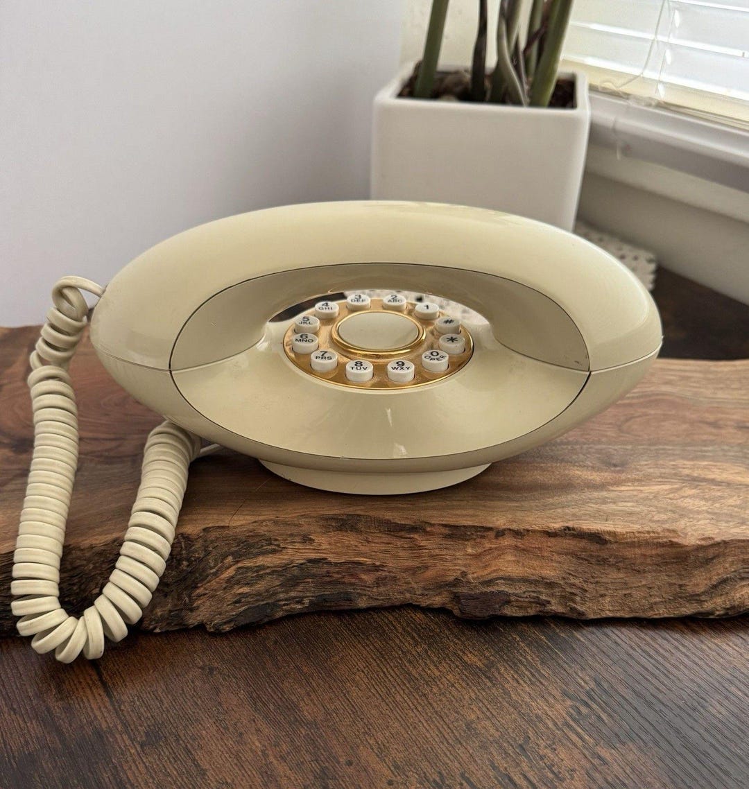 Vintage MCM Genie Telephone Cream Gold Push Button Phone 1970s Retro ...