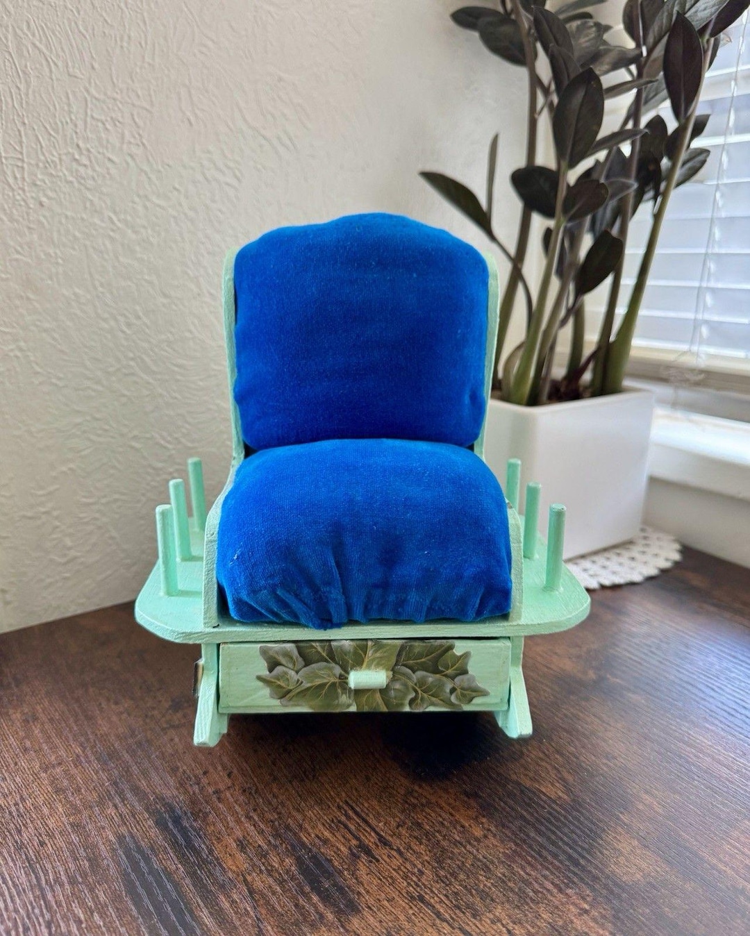 Vintage Wooden Rocking Chair Pin Cushion Sewing Thread Holder Drawer - Etsy